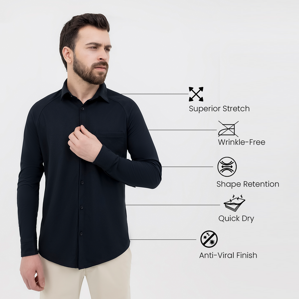 Solid Black Workday Shirt with Raglan Sleeves – Harfun.in