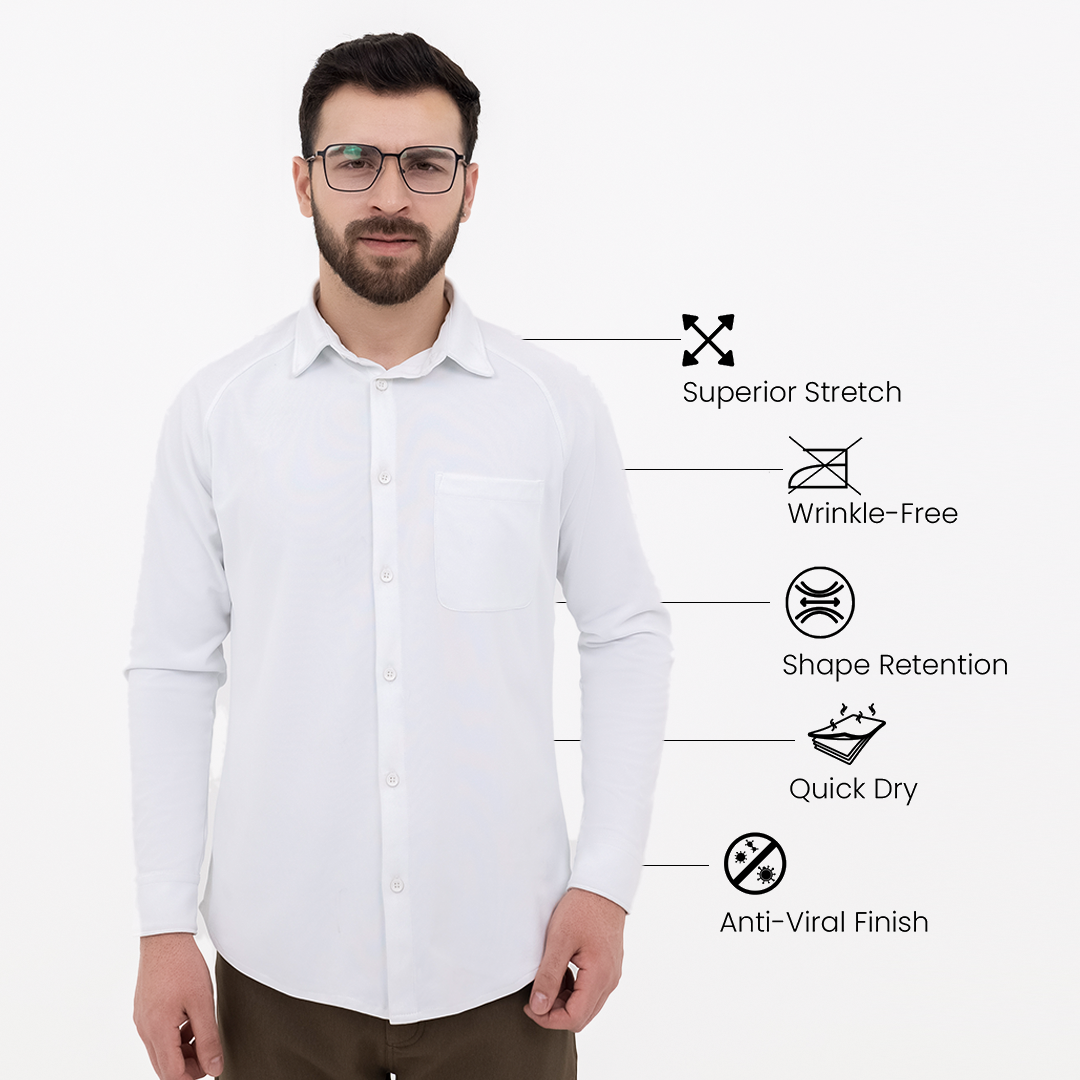 Solid Fog White Workday Shirt with Raglan Sleeves – Harfun.in