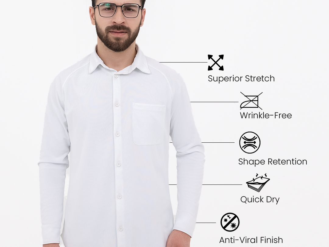 Solid Fog White Workday Shirt with Raglan Sleeves – Harfun.in