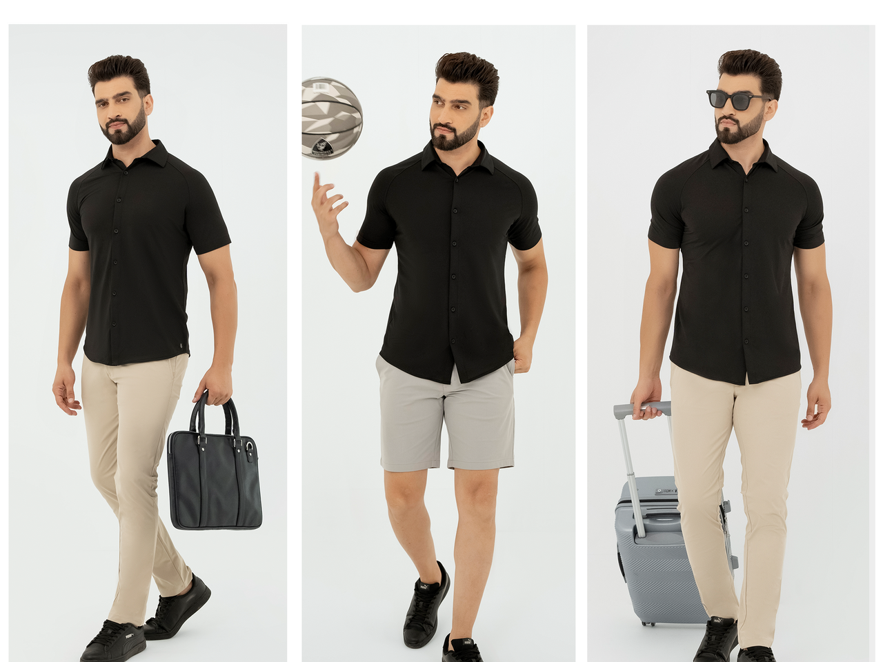 Solid Black Raglan-Short Sleeves CoolPro Shirt – Harfun.in