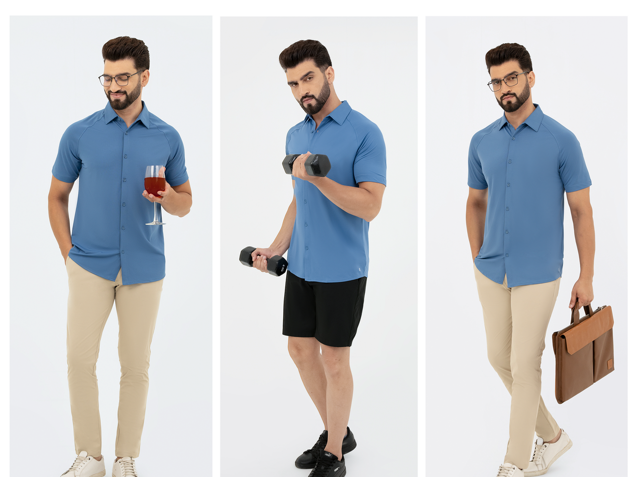 Steel Blue Raglan-Short Sleeves CoolPro Shirt – Harfun.in