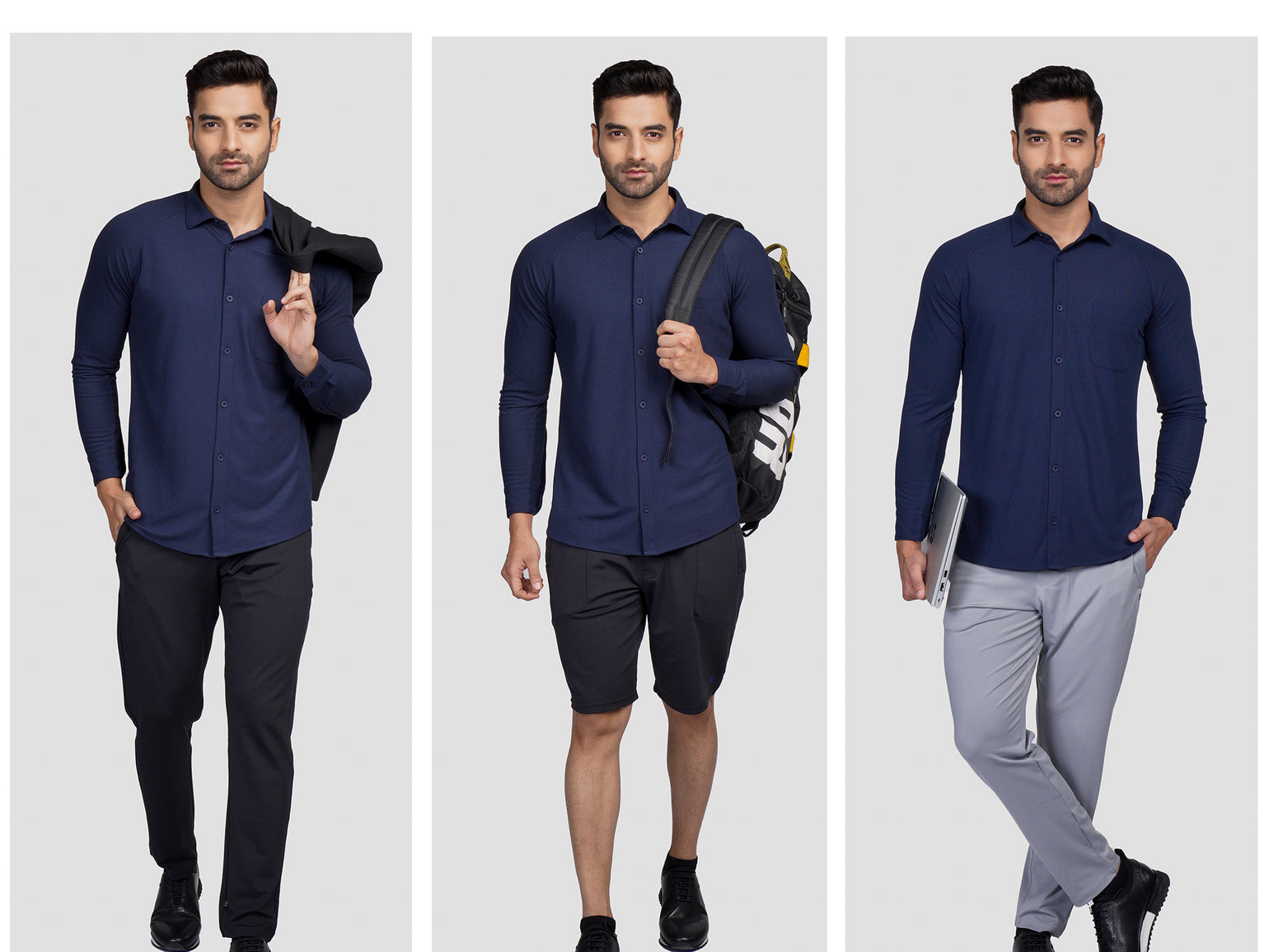 Solid Navy Workday Shirt with Raglan Sleeves – Harfun.in