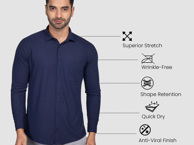 Solid Navy Workday Shirt with Raglan Sleeves – Harfun.in