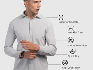 Solid Steel Grey Workday Shirt with Raglan Sleeves – Harfun.in