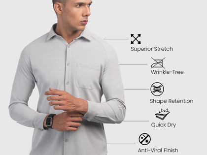 Solid Steel Grey Workday Shirt with Raglan Sleeves – Harfun.in