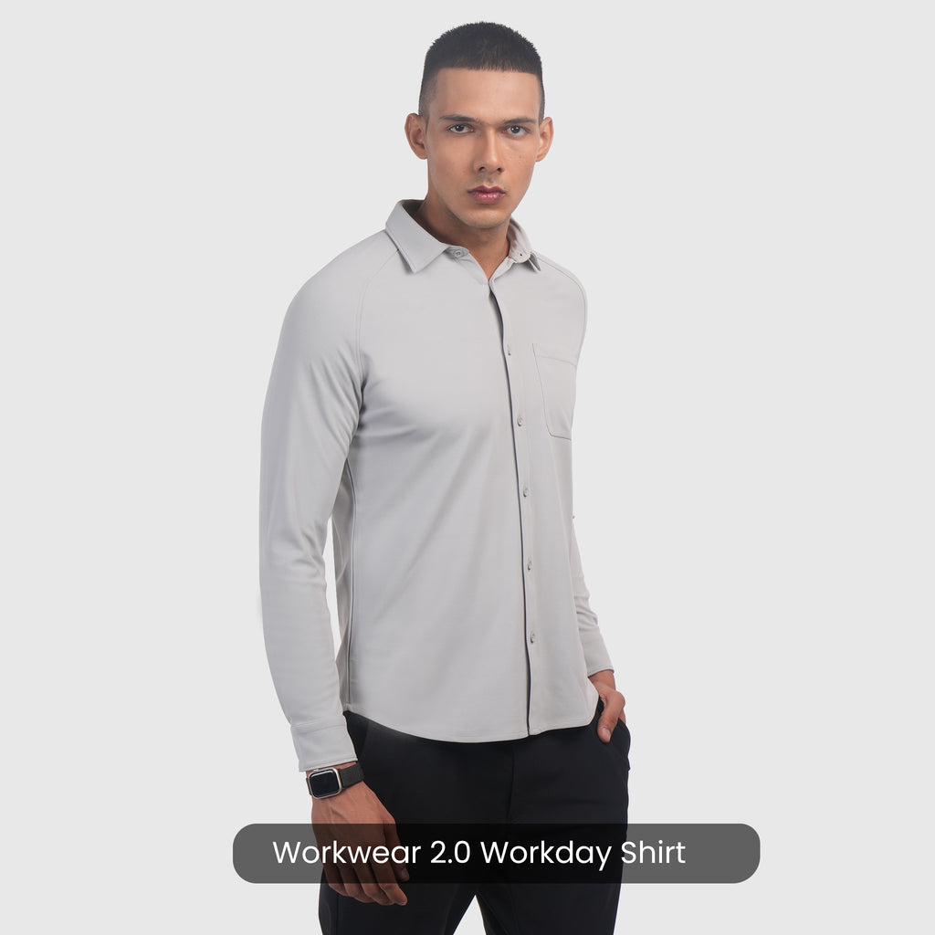 Solid Steel Grey Workday Shirt with Raglan Sleeves – Harfun.in