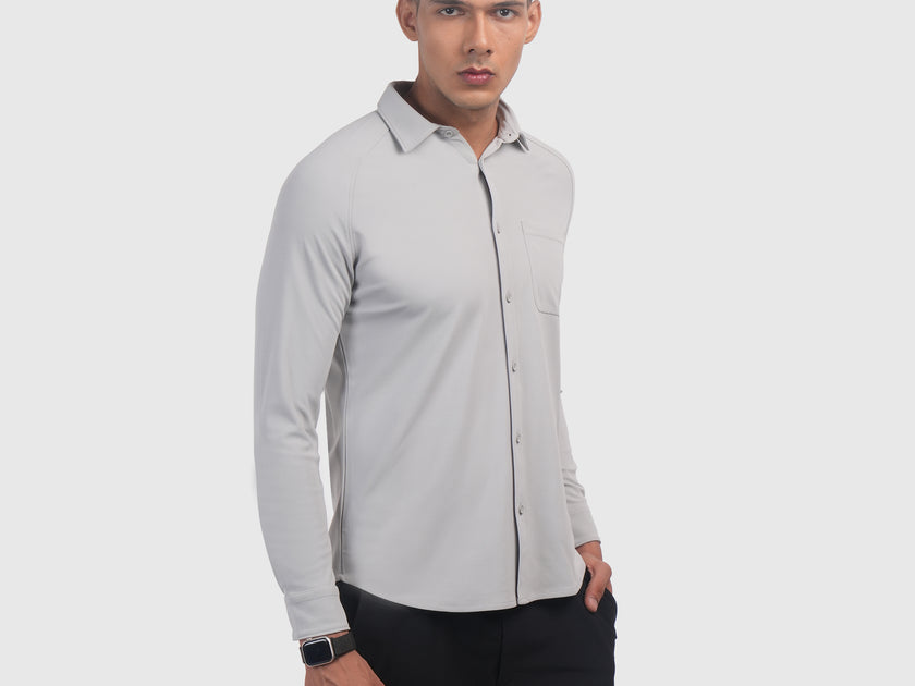 Solid Steel Grey Workday Shirt with Raglan Sleeves – Harfun.in