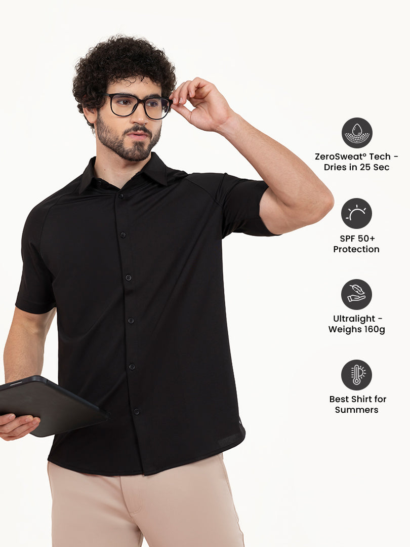 Solid Black Raglan-Short Sleeves CoolPro Shirt – Harfun.in