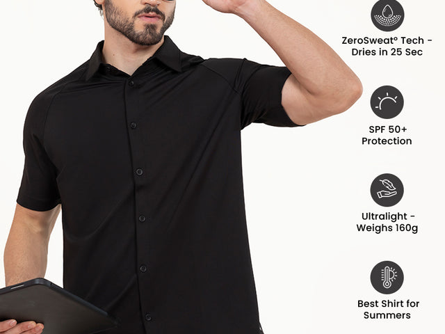 Solid Black Raglan-Short Sleeves CoolPro Shirt – Harfun.in