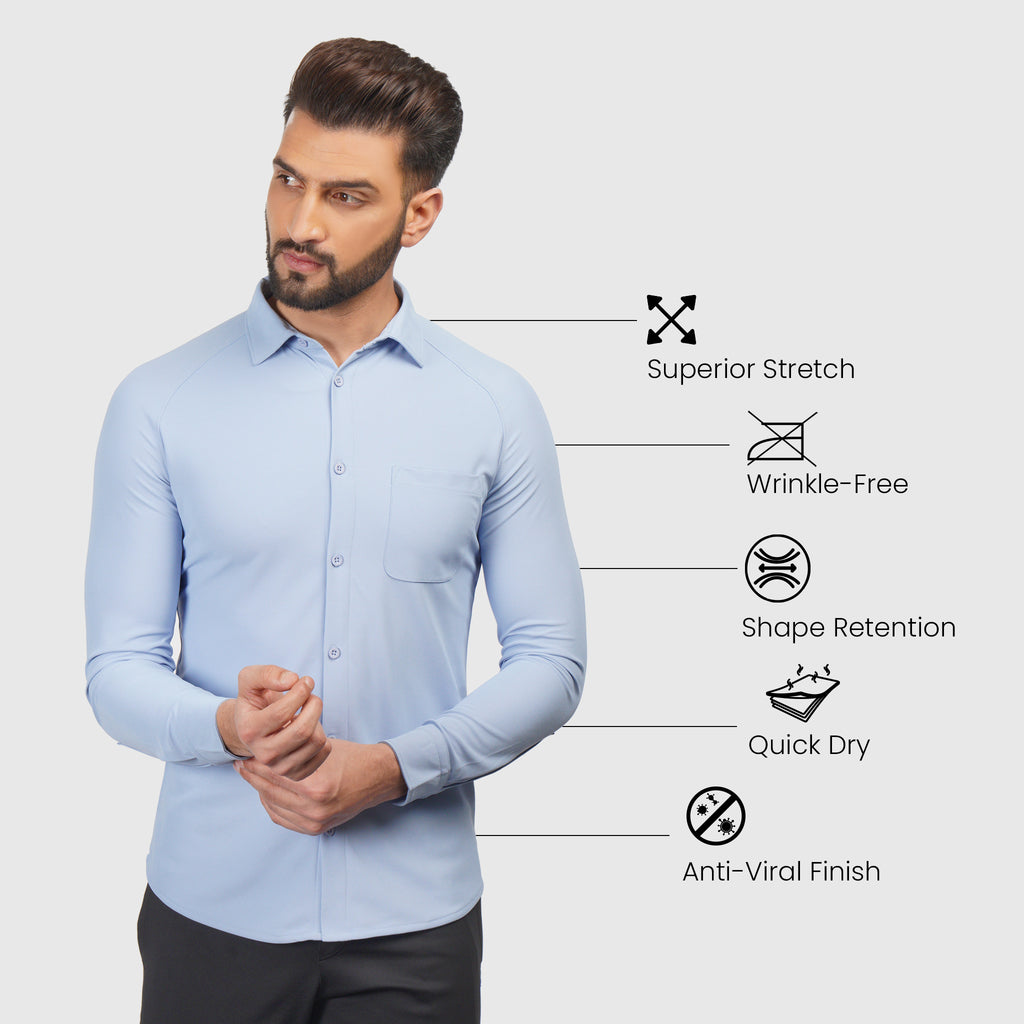 Ice Blue Workday Shirt with Raglan Sleeves – Harfun.in