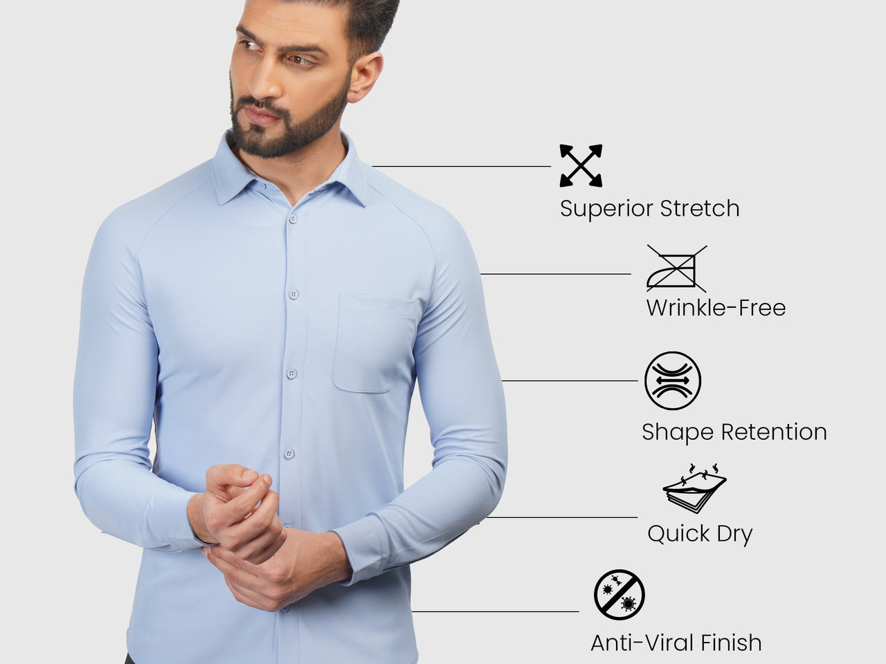 Ice Blue Workday Shirt with Raglan Sleeves – Harfun.in