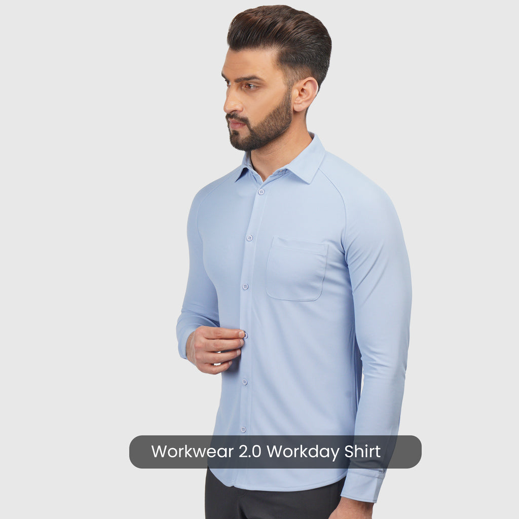 Ice Blue Workday Shirt with Raglan Sleeves – Harfun.in