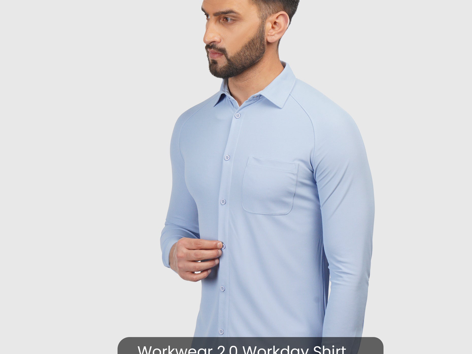 Ice Blue Workday Shirt with Raglan Sleeves – Harfun.in