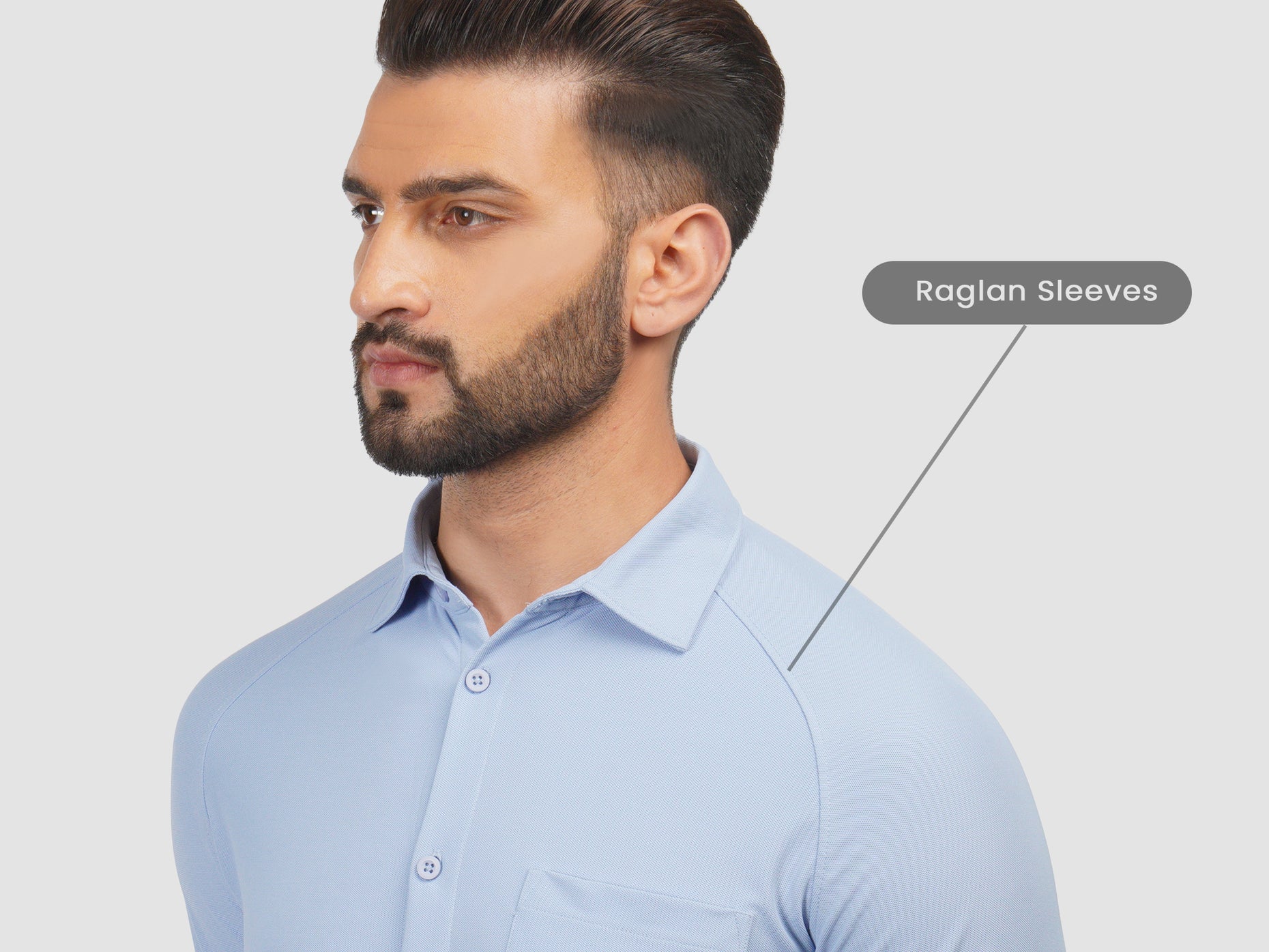 Ice Blue Workday Shirt with Raglan Sleeves – Harfun.in