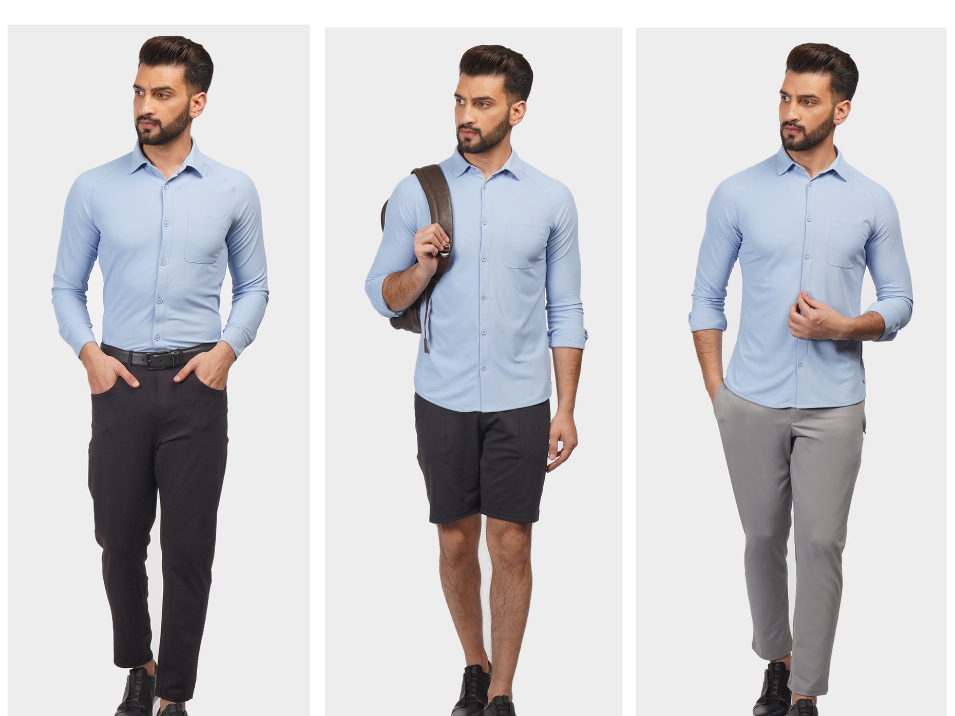 Ice Blue Workday Shirt with Raglan Sleeves – Harfun.in