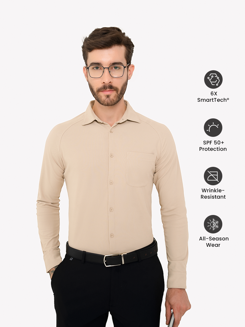 Beige Workday Shirt with Raglan Sleeves – Harfun.in